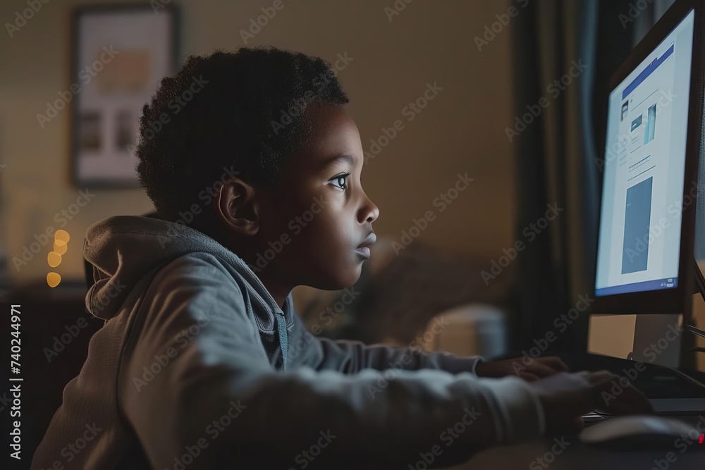 Remote learning setup A focused student engaging with digital content ...