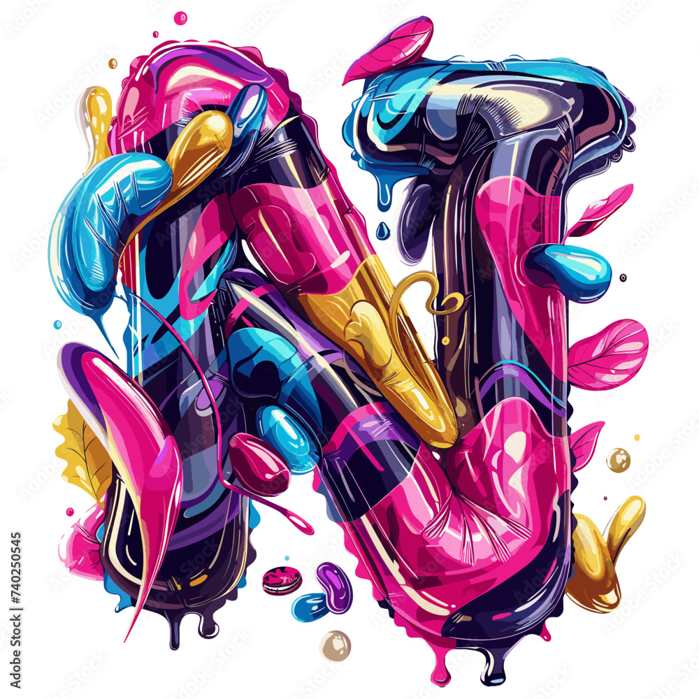 Glossy 3D color alphabet bubble font. Cartoon symbol letter N. Playful ...