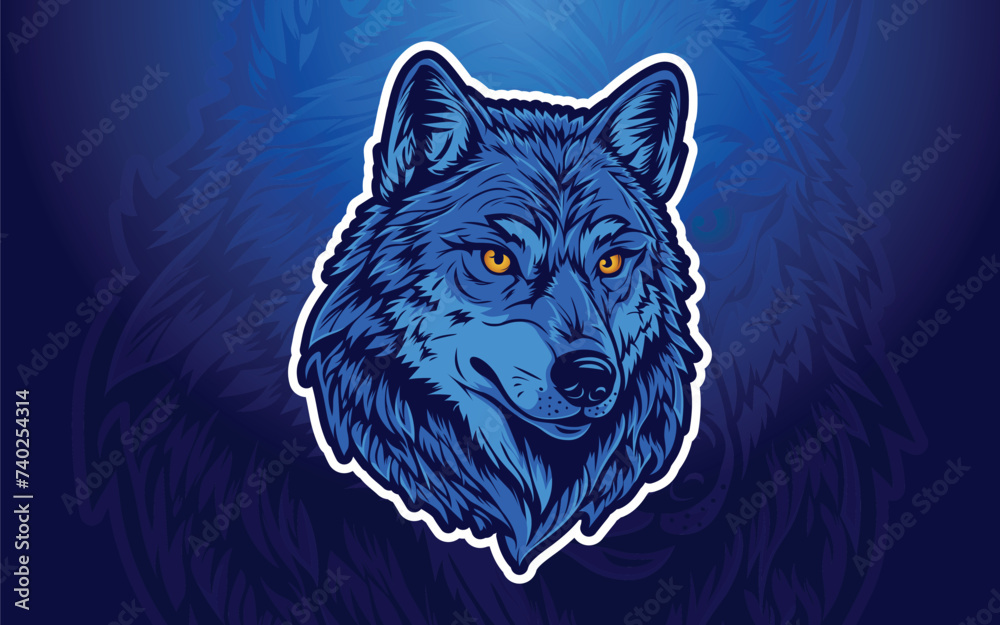 Wolf mascot Logo with Blue background vector Stock Vector | Adobe Stock