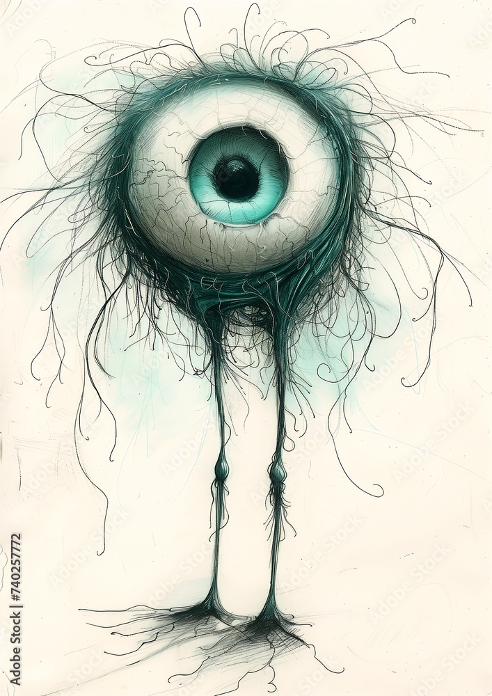 drawing green eyeball long thin legs blue paint top princess seeing eye ...