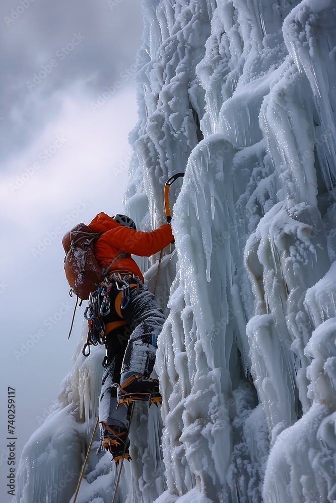 climber climbing steep ice wall rope surgical drip princess inside tall ...