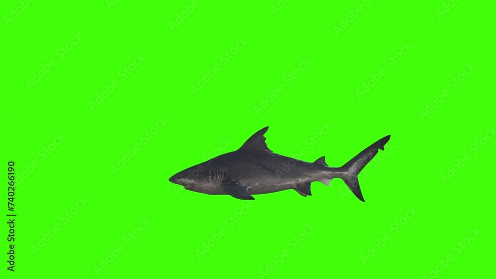 4k shark swimming right side to the lift side on chroma-key, 3D ...