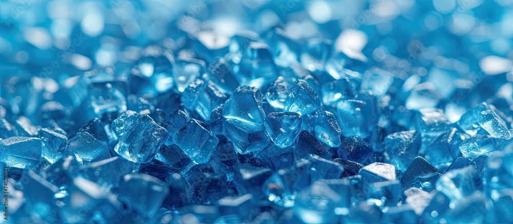 This close-up photo showcases a stunning bunch of clear blue plastic ...