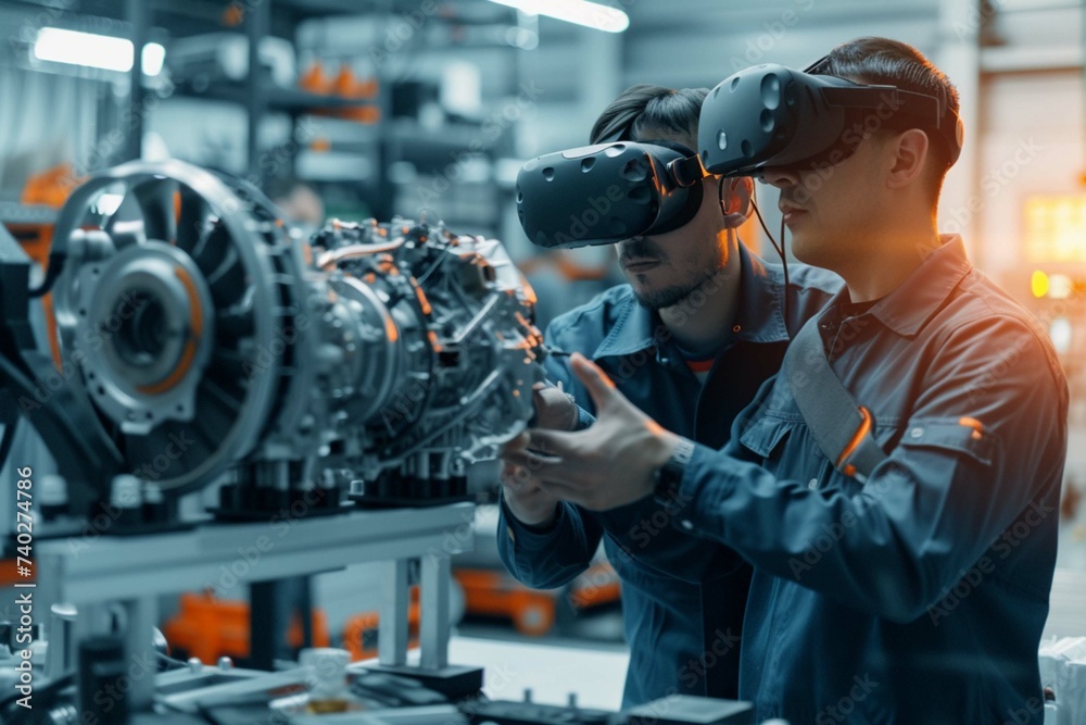 Two service manager engineers use virtual reality technology to ...