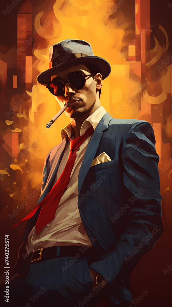 Illustrated gangster, illustration of a mafia boss, cool gangster with ...