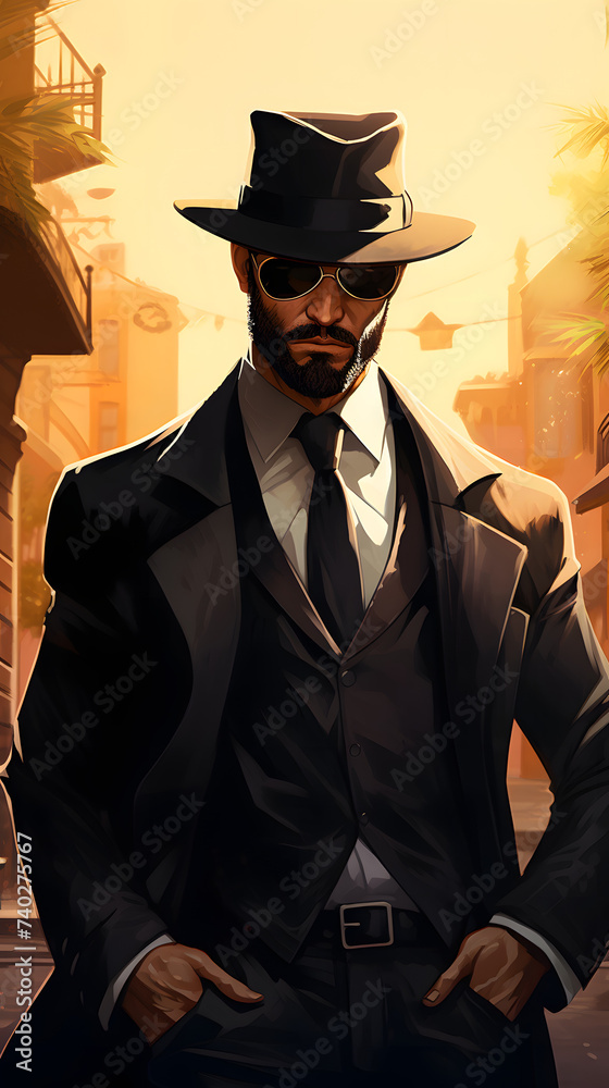 Illustrated gangster, illustration of a mafia boss, cool gangster with ...