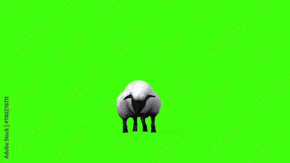 3d sheep-eating grass loop on green screen with a front view animation ...