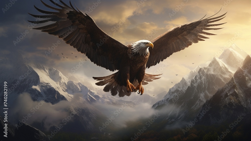 With wings outstretched, the noble eagle commands the skies, framed by ...