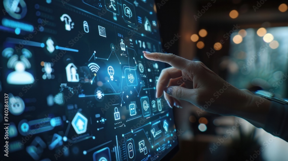 Smart home automation concept is illustrated with icons representing ...