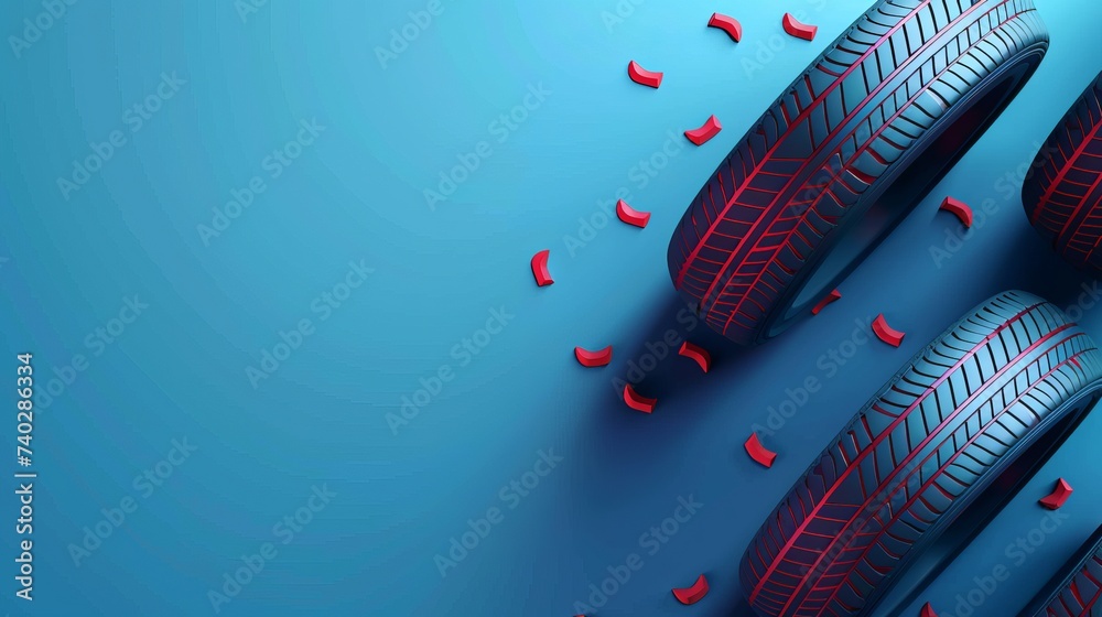 Horizontal banner depicting tires, showcasing the properties of car ...