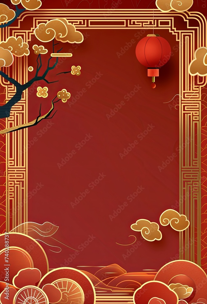 Chinese new year background gold foil and flowers frame, in the style ...
