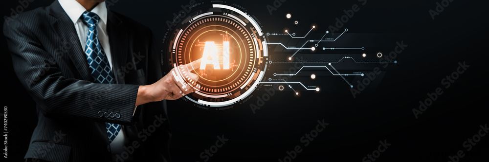 Human interact with AI artificial intelligence brain processor in ...