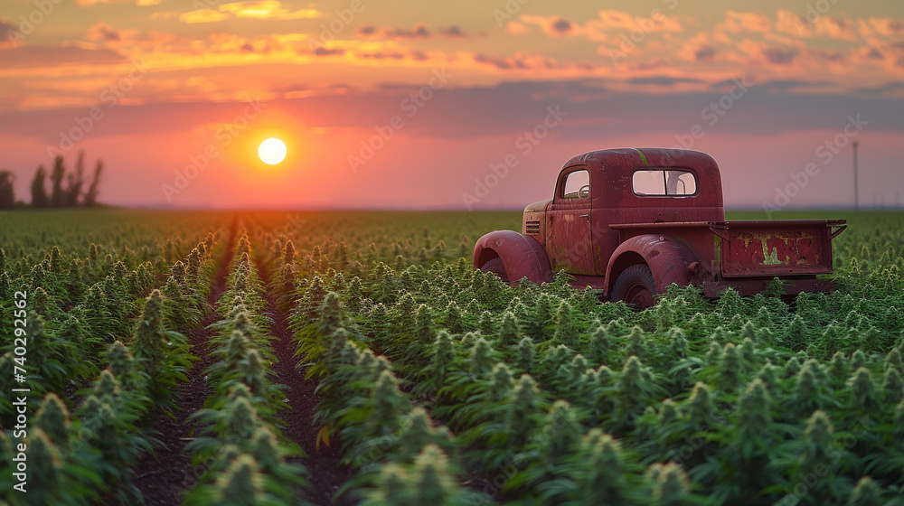 Nature illustration, large field with large marijuana plants, soft ...