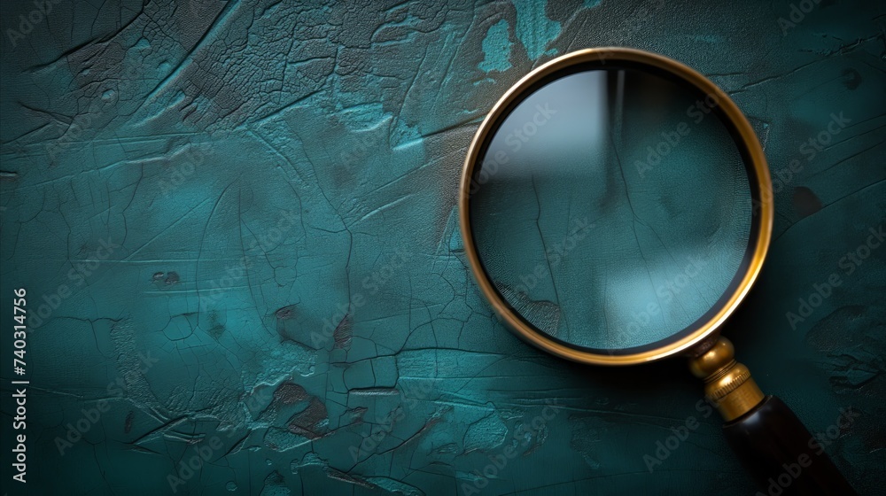 Magnifying glass on textured blue background for conceptual themes ...