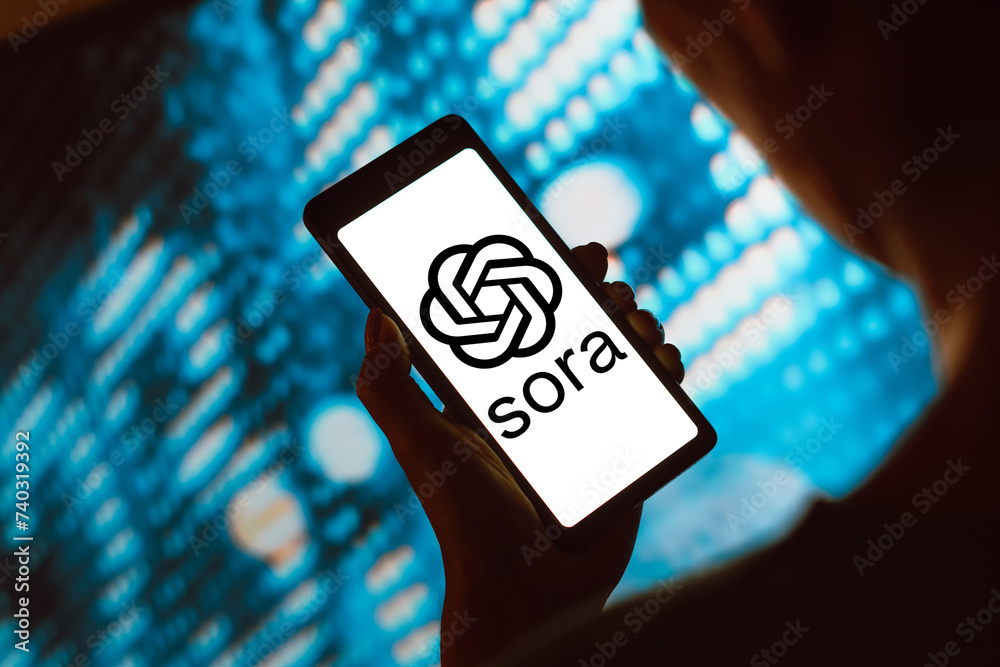 February 19, 2024, Brazil. The Sora logo is displayed on a smartphone ...