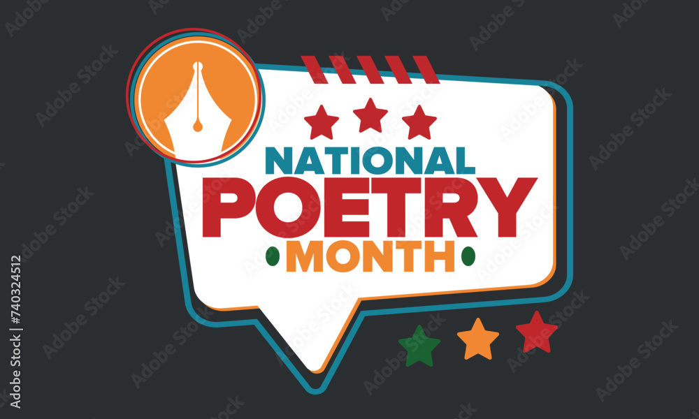 National Poetry Month in April. Poster with handwritten lettering ...