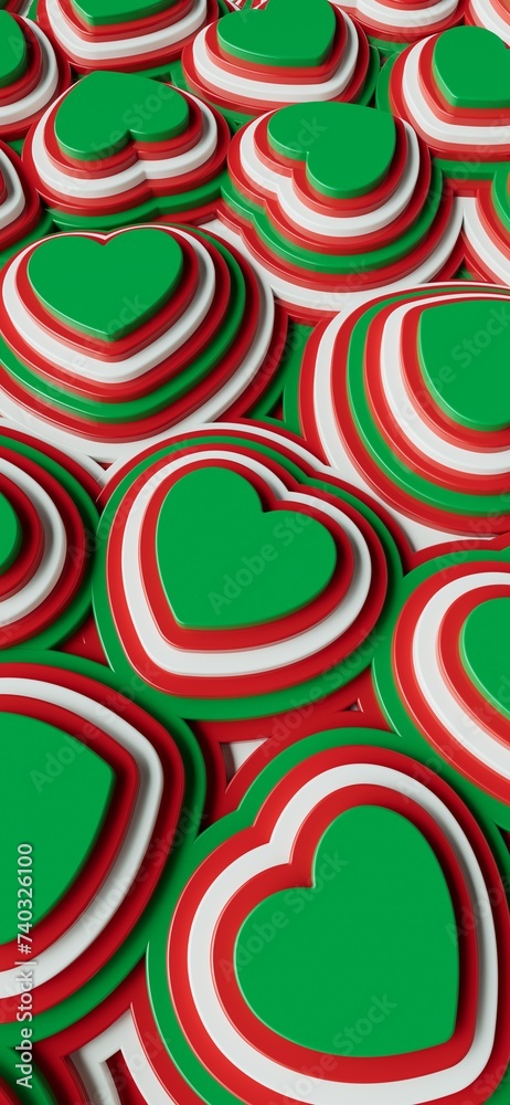 pattern with tricolor hearts, national colors, red, white and green ...