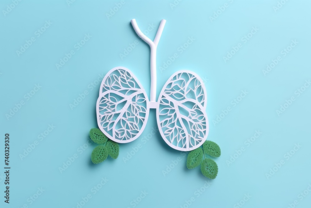 Paper cut lungs with green foliage on blue, a metaphor for healthy ...
