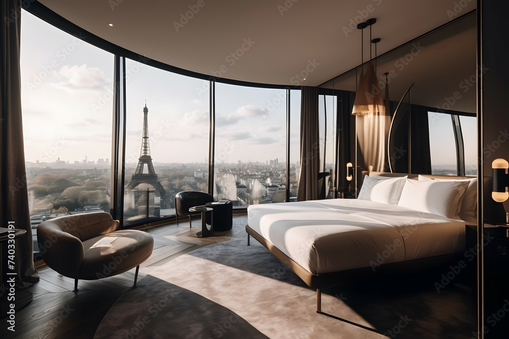 Stylish hotel room overlooking Paris skyline with breathtaking views ...