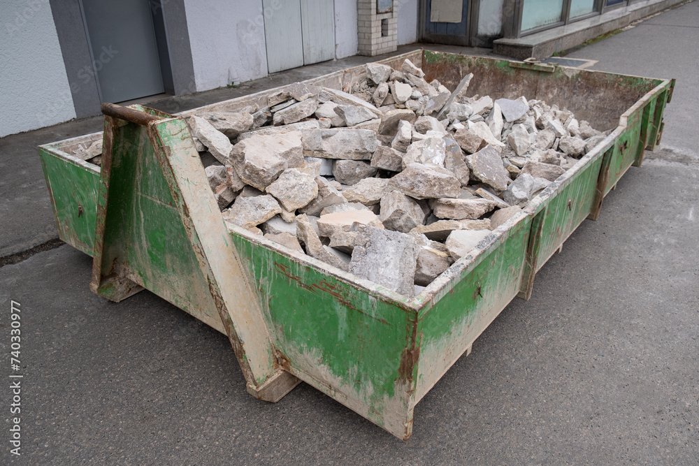 Shattered, broken construction waste after building demolition,in a ...