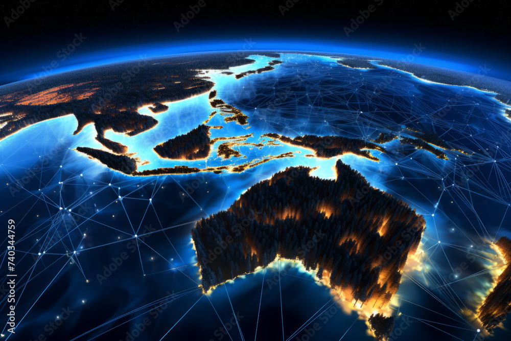 Electronic map of Australia, illustrating worldwide connectivity and ...