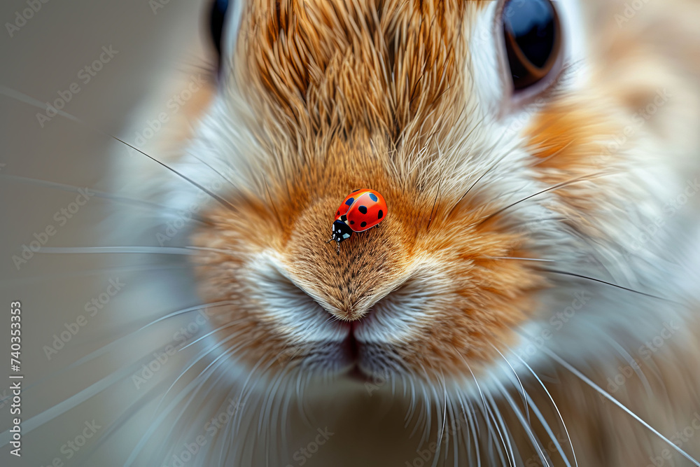 rabbits nose face with a ladybug , creating a magical and enchanting ...
