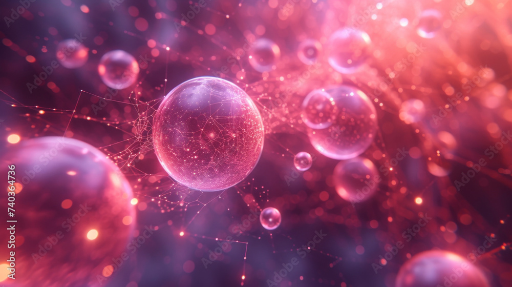 An intricate network of glowing orbs interconnected through a web of ...