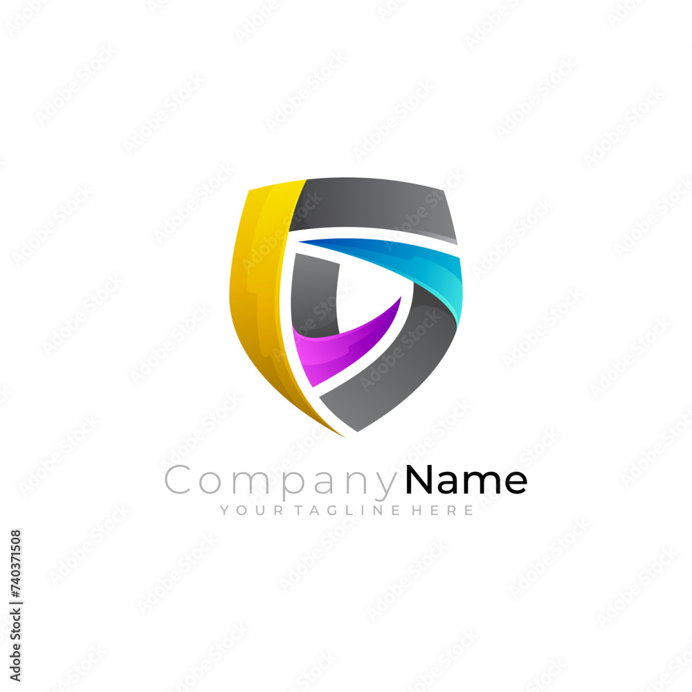 Simple shield logo with 3d colorful design, security and kay logos ...