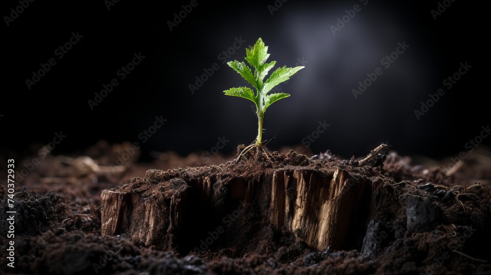 Emerging Life: Young Tree Sprouting from Weathered Stump, Stem Cell ...