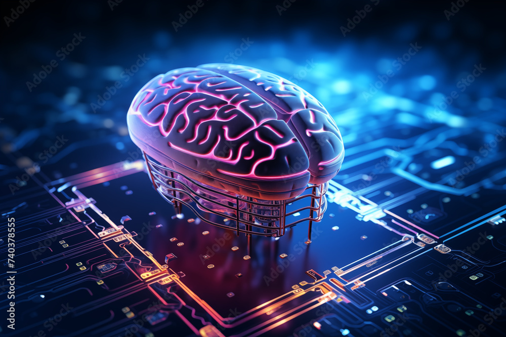 A brain on a microchip, representing machine learning, artificial neural networks, AI ...