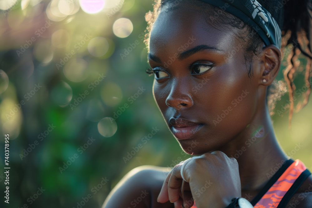 An African American jogger getting ready for workout with a wearable ...