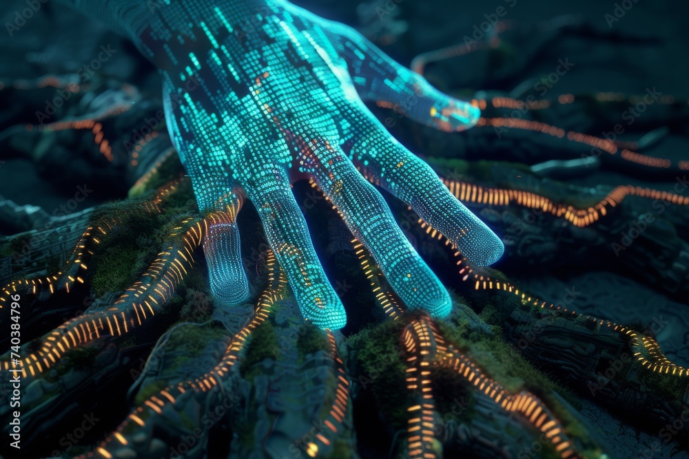 Visualize The Binary Code As The Roots Of A Hand Tree Highlighting The Foundation That 6493