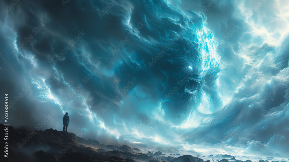 Depict a dreamlike image of a cosmonaut encountering a strange and ...