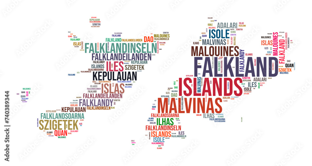 Falklands country shape word cloud. Typography style country ...
