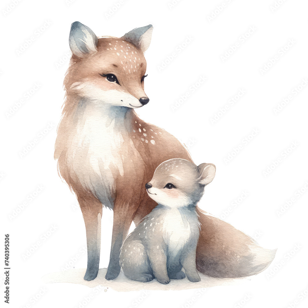 Watercolor cute Mother And Baby animal Clipart Illustration. kids ...
