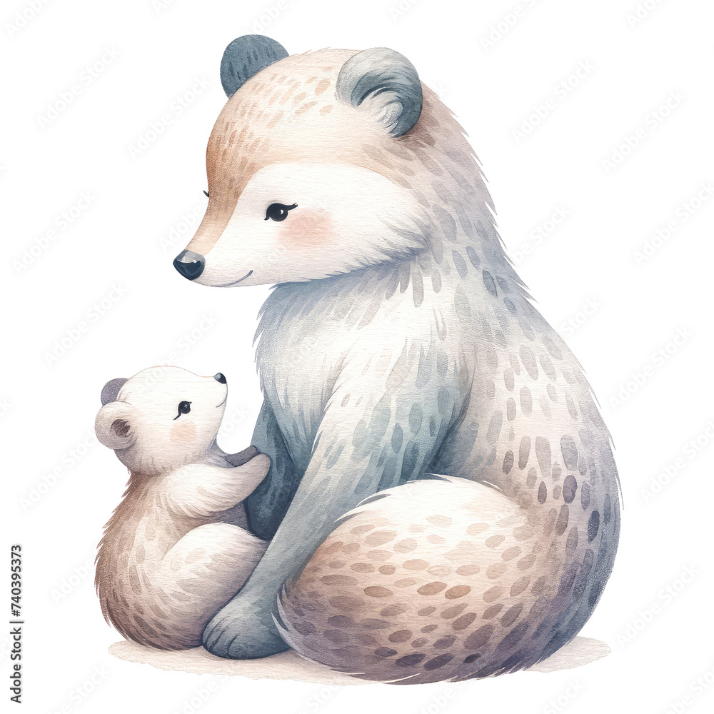 Watercolor cute Mother And Baby animal Clipart Illustration. kids ...