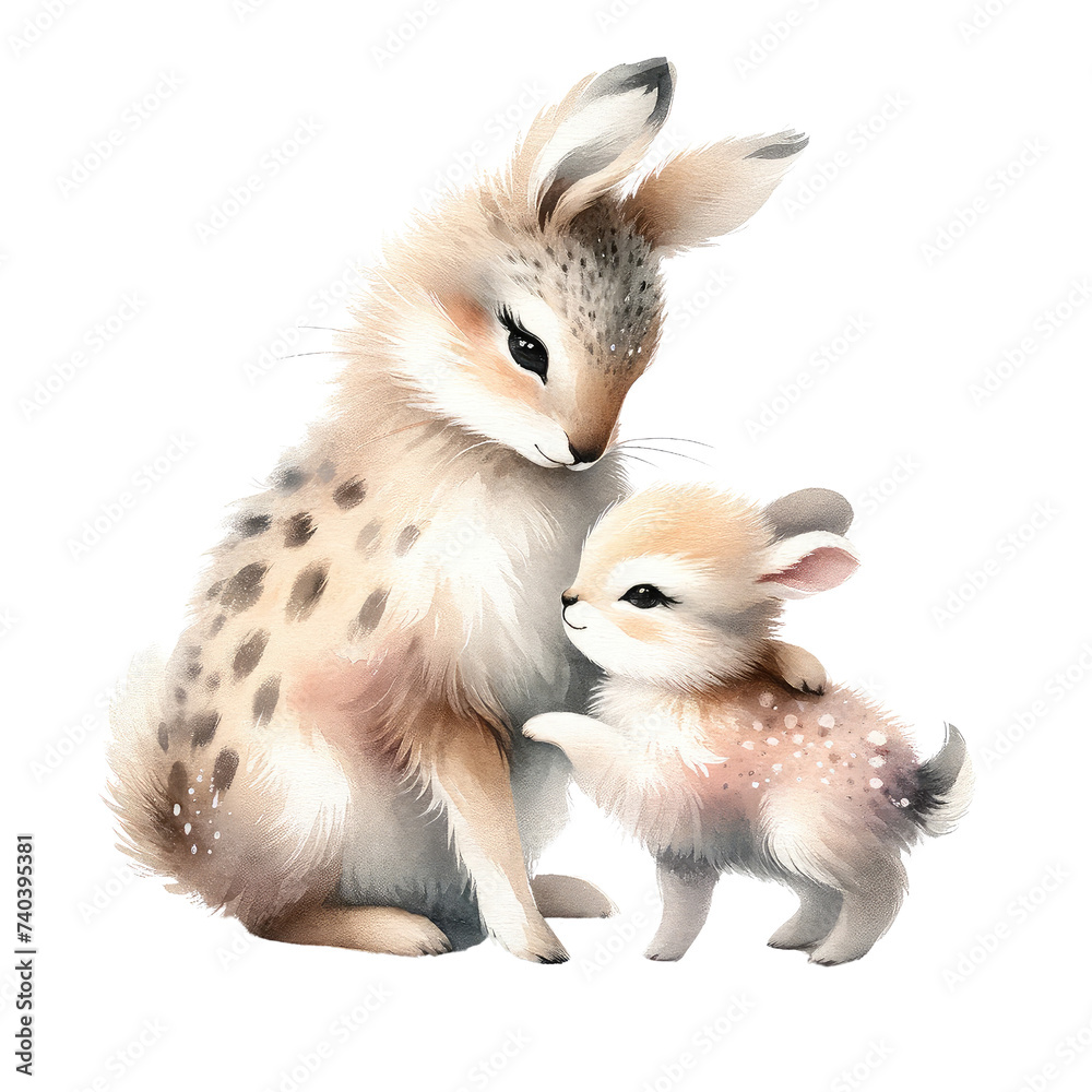 Watercolor cute Mother And Baby animal Clipart Illustration. kids ...