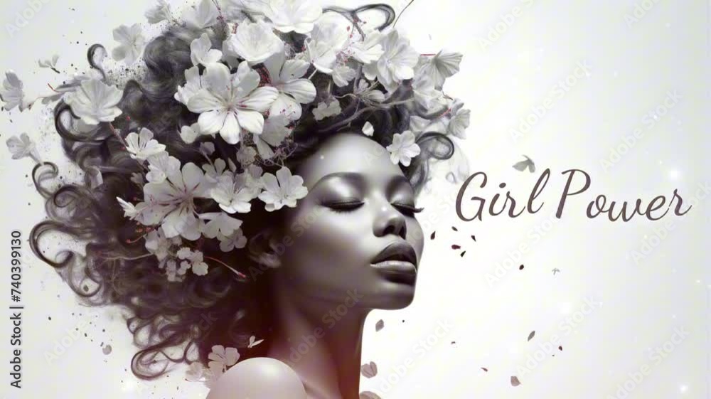 "Girl Power" Animated Text with Close-Up Illustration of Black Woman ...