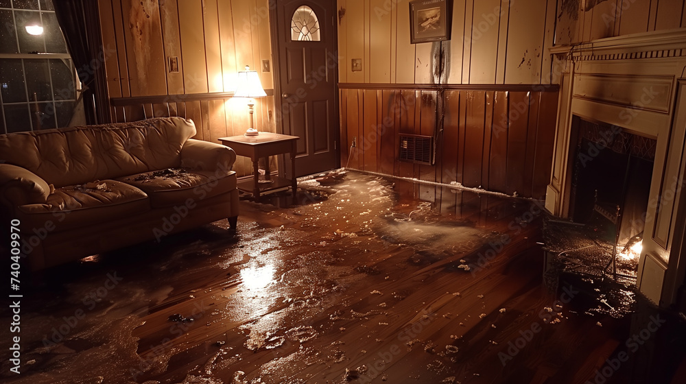 Devastating living room fire with furniture ablaze, creating a ...