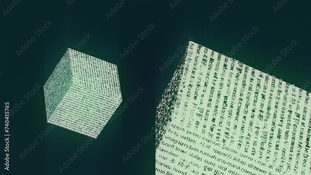 Language Box Loop - Abstract cube closeup on which different languages ...