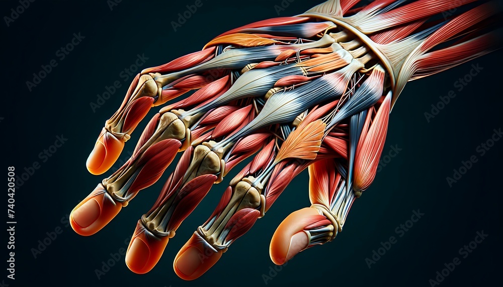 human hand anatomy, muscle system 3d visualization medical and study ...