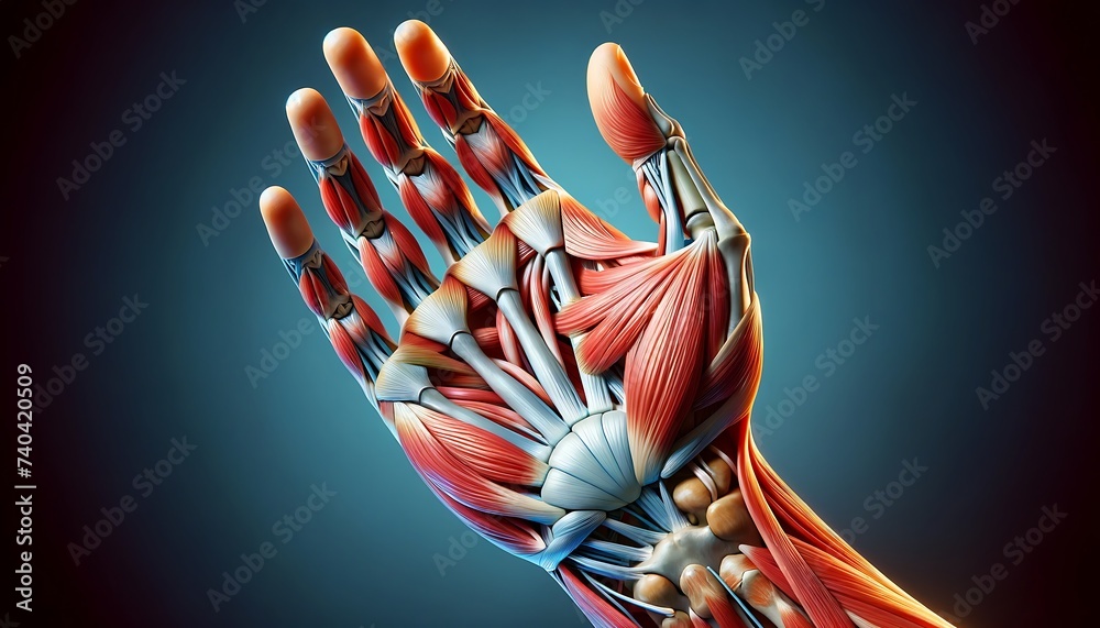 human hand anatomy, muscle system 3d visualization medical and study ...