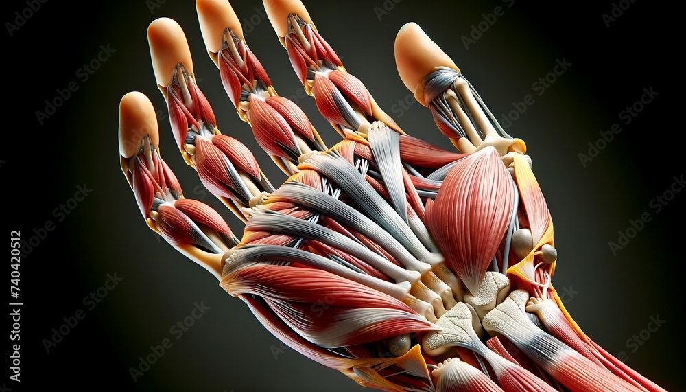 human hand anatomy, muscle system 3d visualization medical and study ...