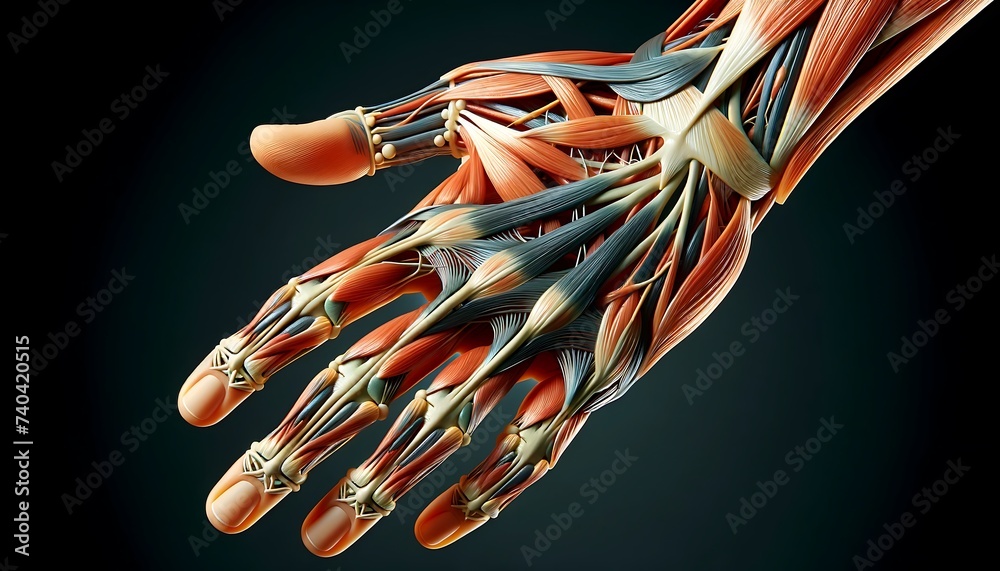 human hand anatomy, muscle system 3d visualization medical and study ...
