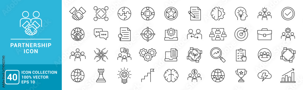 Collection of icons partnership, leadership, strategy, cooperation ...