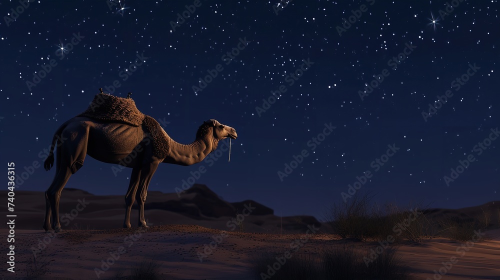 Camel at Night in Desert with Stars: Ramadan Constellation Stock ...