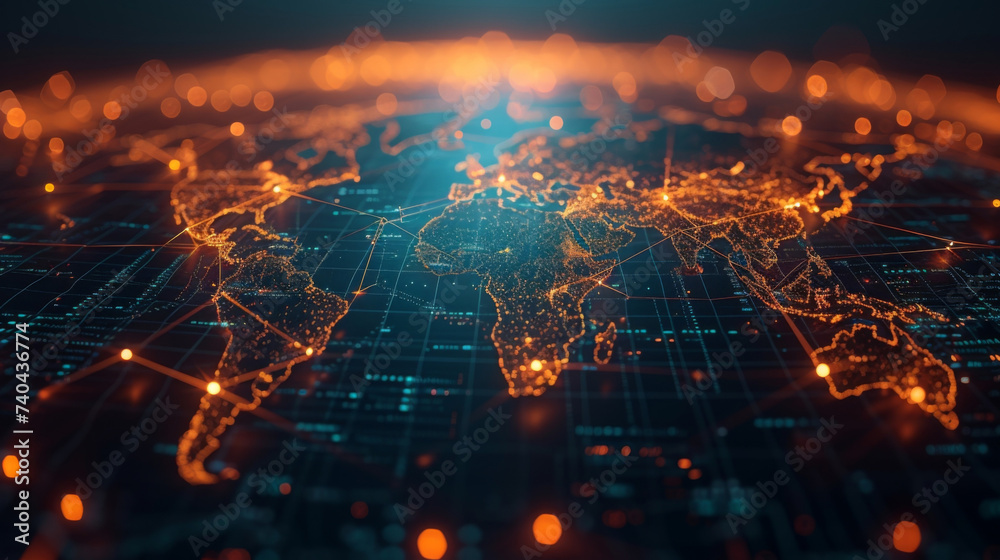 A futuristic network graph displaying the top trading routes between ...