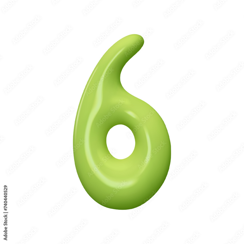 Vecteur Stock Number 6. Six Number sign green color. Realistic 3d ...