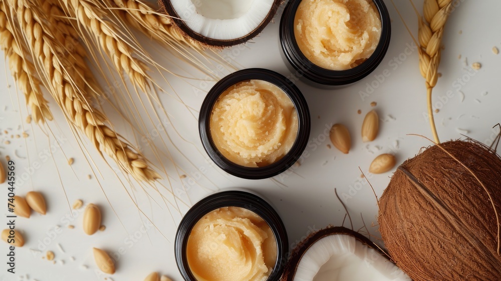 Top view of jar cosmetic waterless cream skincare with thick texture ...