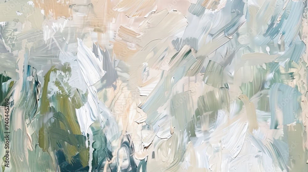 abstract oil painting of a forest landscape in spring, in the style of ...